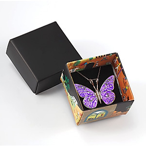 925 Sterling Silver Butterfly Necklace Pendant Purple Polymer Clay Handmade Jewelry, 16.5"