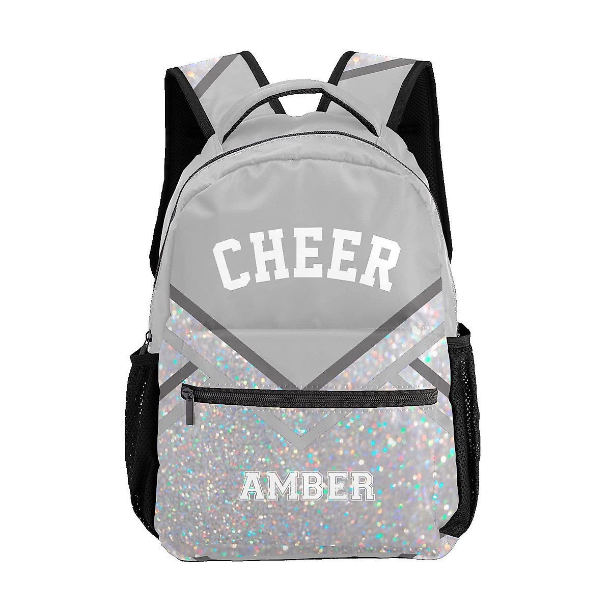 SunFancyCustom Cheer Cheerleaders Grey Backpack with Name Text Custom Laptop Bag for Work Travel Office