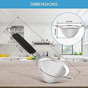 Kafoor Fine Mesh Strainer - 3.4 Inch Round Sieve - Tea Strainers for Loose Tea, Coffee Strainer, Food Strainer, Juice Strainer, and Much More!