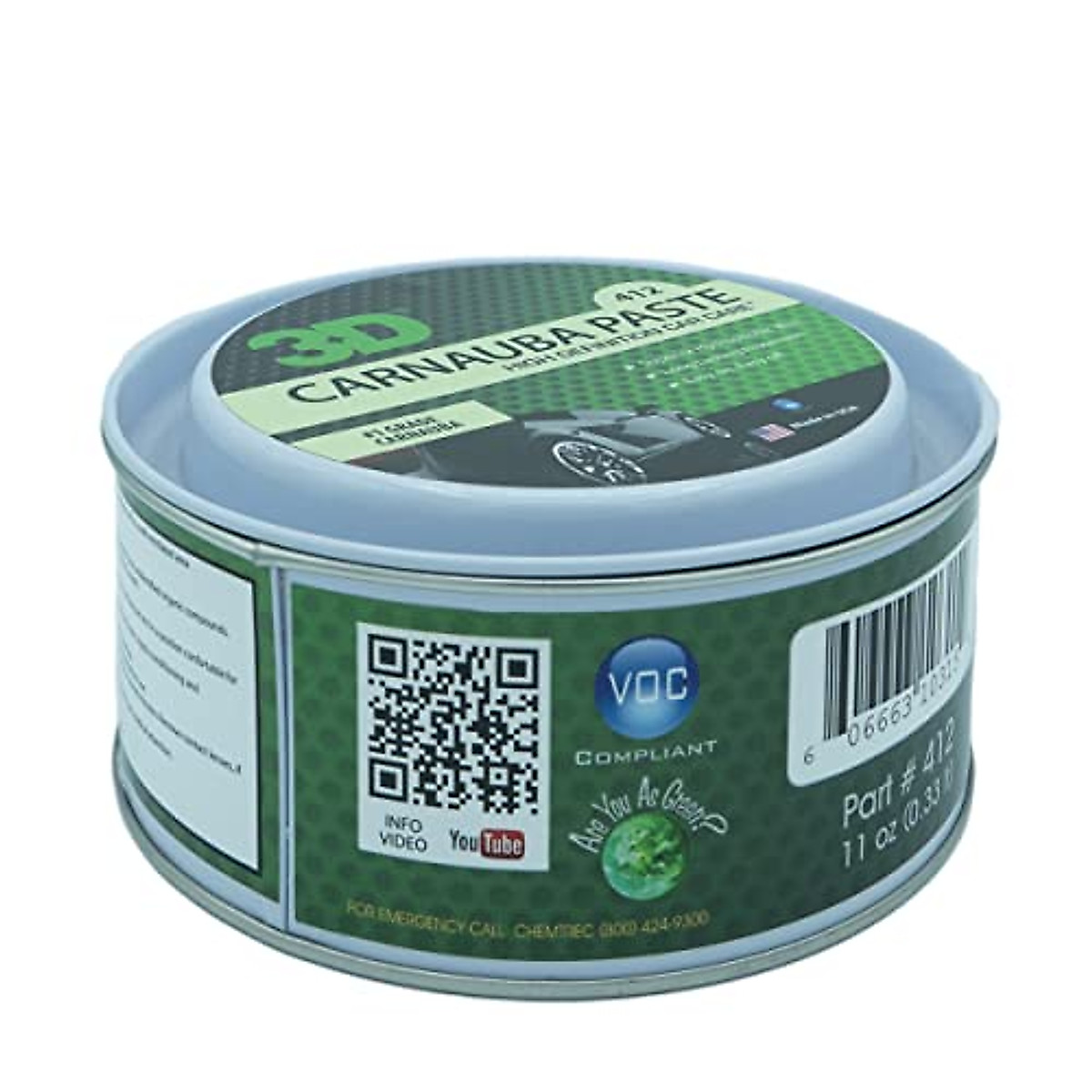 3D Carnauba Paste Wax - Deep Gloss Shine Car Wax - Hydrophobic Properties - Heavy Concentration for Longer Lasting Shine - Easy Application 11oz