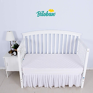 Waterproof Crib Mattress Protector Pad Cover, Crib Mattress Protector Sheets Fitted, Viscose Made from Bamboo Terry Surface, Ultra Soft and Skin-Friendly, Washer & Dryer Friendly, White