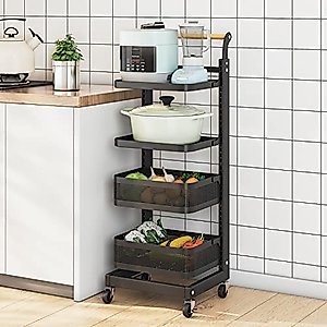 Wisdom Star 4-Tier Pots and Pans Organizer Rack, Mobile Kitchen Trolley On Wheels, Adjustable Shelf Height, For Kitchen, Bathroom, Living Room Organizer, Black