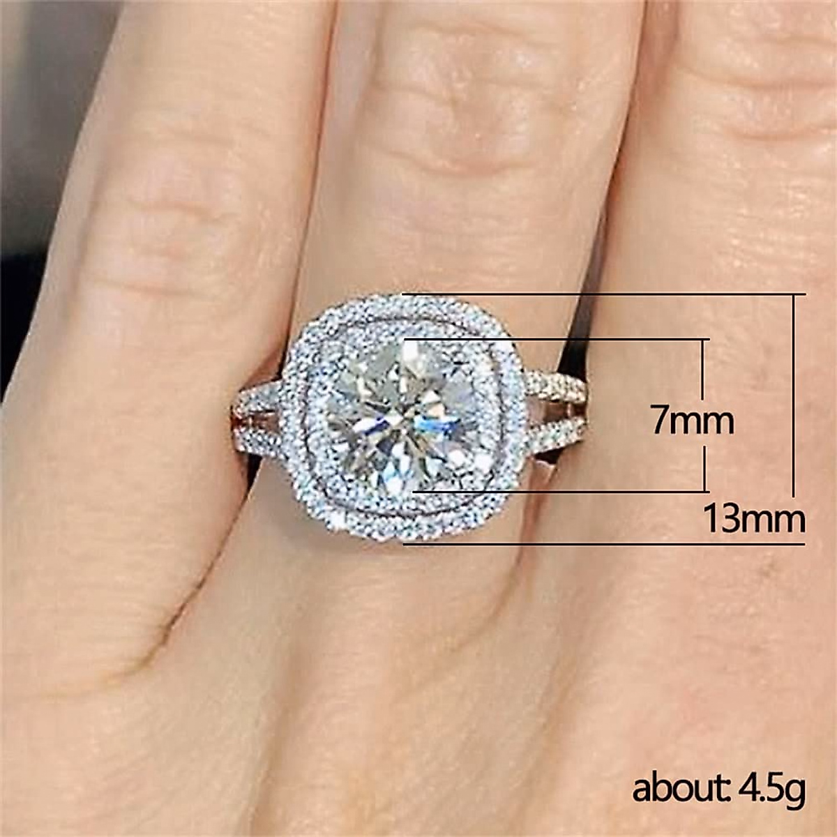 Fashion 925 Sterling Silver Womens Ring Shiny Full Diamond Princess Multilayer AAA Zircon Ring Two Row Dazzling Engagement Wedding Anniversary Ring Promise Cocktail Party Ring F065 (9)