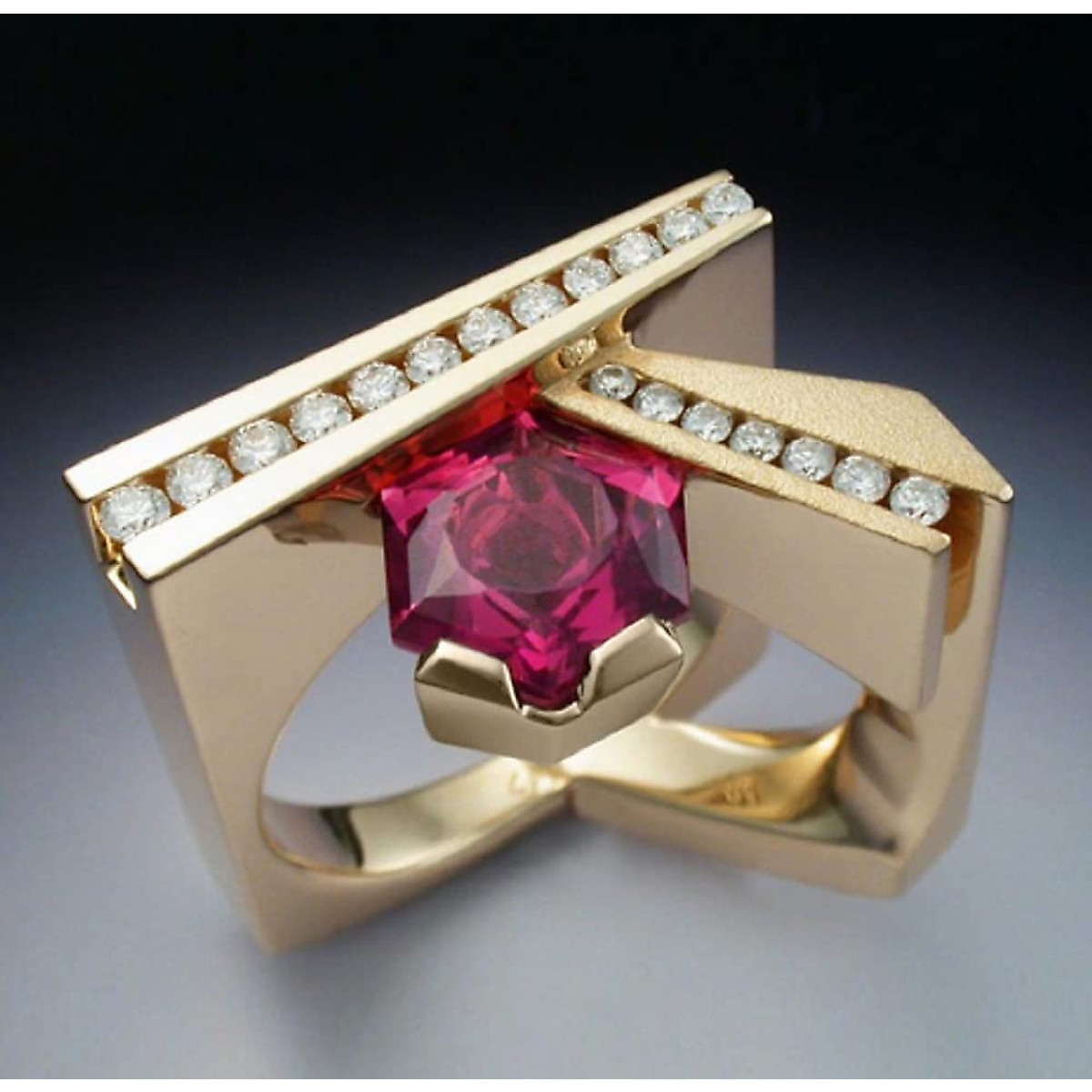 HUKQBUNX 18K Gold Multi Gem Geometric Irregular red gem Multi Diamond Diamond Diamond Cubic Zircon Women's Precious Fashion gem Couple Wedding Engagement Ring Size 6-10 (Size 9)