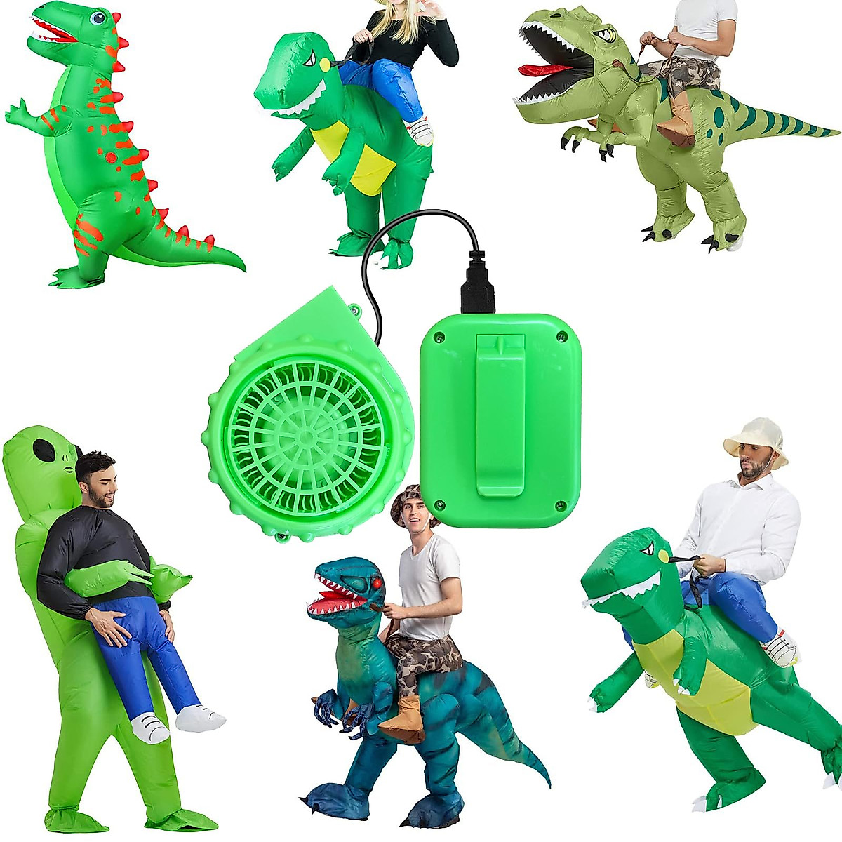 Wittocs Costume Fan Green Mini Blower Fan for Dinosaur Inflatable Costume Blow up Costumes Fan Halloween Christmas Cosplay Inflatable St Patricks Day Costume Clothing Suits