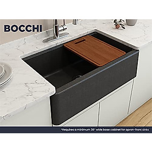 BOCCHI Arona Apron-Front 33 in. Single Bowl Granite Composite Kitchen Sink with Integrated Workstation and Accessories in Metallic Black