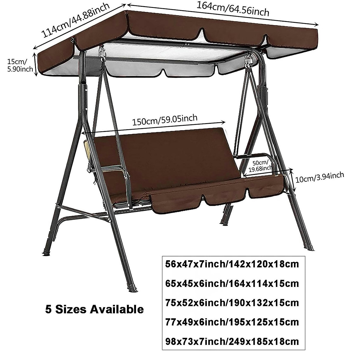 WZUOPG Swing Canopy Replacement Cover and Swing Cushion Cover Waterproof 2 and 3 Seater Swing Top Cover and Chair Cover Garden Outdoor Patio Swing Seat Cover Replac, Beige
