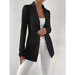 MakeMeChic Women's Button Front Lapel Collar Long Sleeve Blazer Jackets Coat Regular Black A L