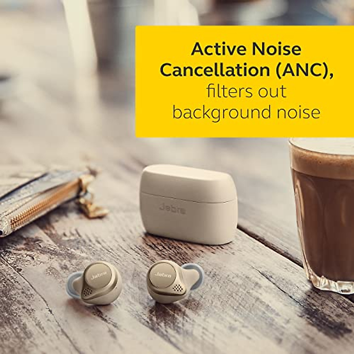 Jabra Elite 75t – True Wireless Earbuds with Charging Case, Gold Beige – Active Noise Cancelling Bluetooth with a Comfortable, Secure Fit, Long Battery Life, Great Sound