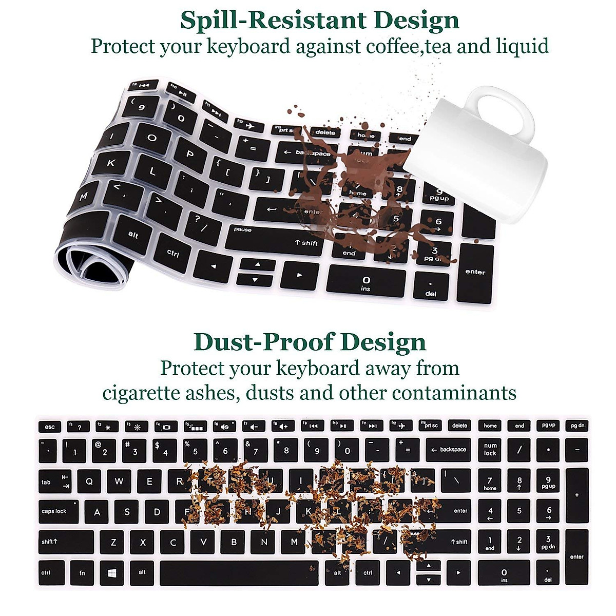 Keyboard Cover Compatible with 2019 2018 HP Pavilion 15 Series /2019 2018 HP Pavilion x360 15.6” Series/HP Envy x360 15.6” Series/HP Envy 17 Series/HP Laptop 15t 17t 17-ca0011nr 17-by0040nr -Black