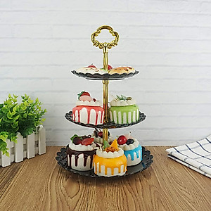 Artliving 3-Tier Plastic Cake Stand Dessert Stand Cupcake Stand Tea Party Serving Platter Black Gold