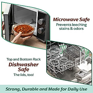 Fusion Gourmet 6 pc Round Glass Food Storage Containers with Lids - Leakproof Meal Prep Container Set (3 Large & 3 Small, Green)