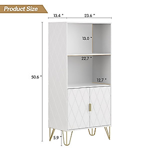 Anbuy White Bookshelf, 3 Tier Tall Bookcase with Doors, Storage Wood Shelves Modern Bookcases, Library Book Case for Living Room Bedroom Home Office Kitchen