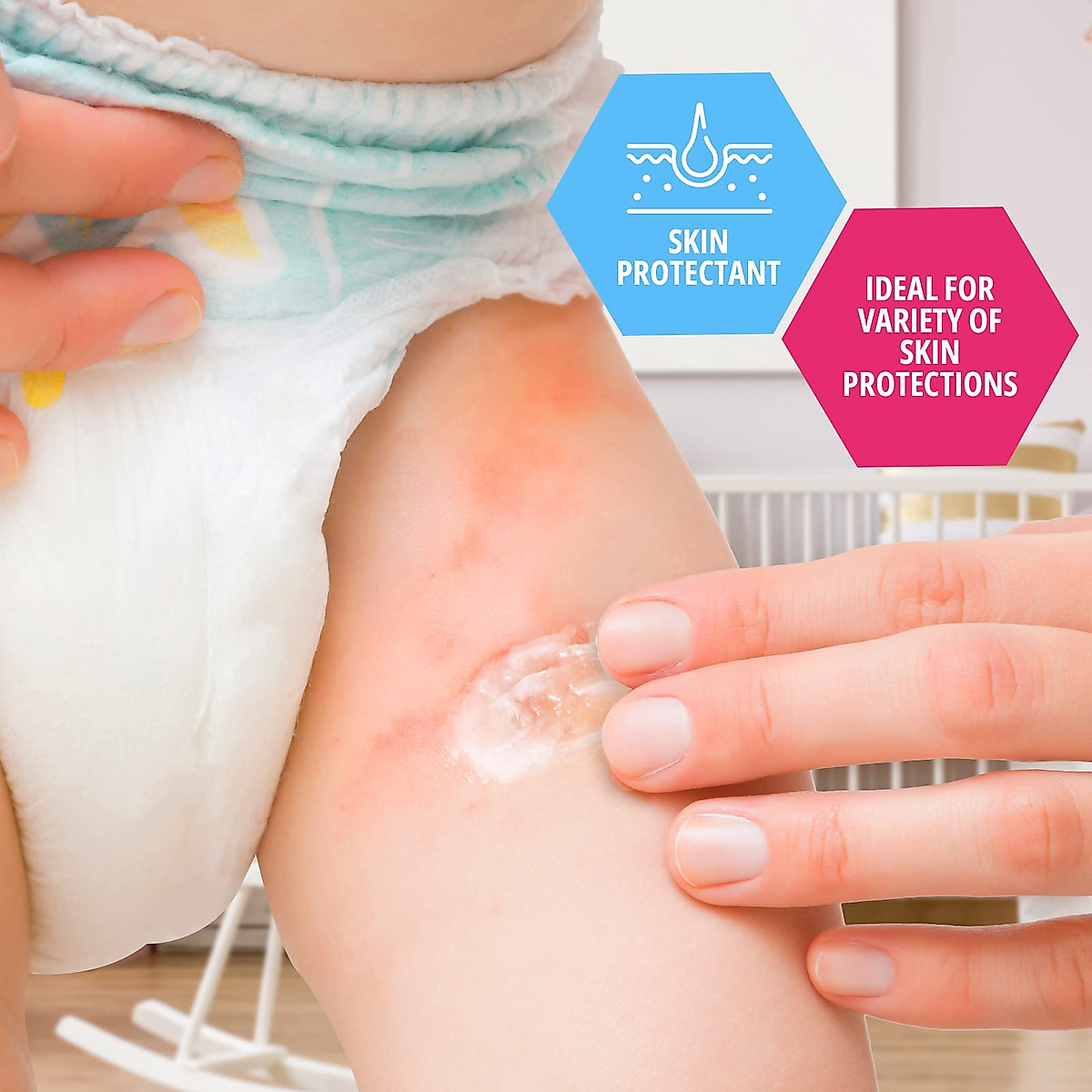 MED PRIDE Petroleum Jelly With Fresh Baby Scent - Skin Protectant For Dry Skin, Rashes, Minor Burns & Wounds- Powerful Moisturizer For Chapped Lips, Dry Hands, Chaffed Skin & Diaper Rash- 8oz [Blue]