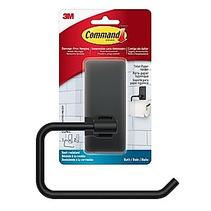 Command Toilet Paper Holder Matte Black with Water Resistant Command Strips, Rust Resistant Bathroom Organizer