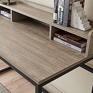 CENSI French Oak Writing Computer Desk with Hutch, 47 Inch Modern Wood and Metal Home Office Desk (Grey Wash)