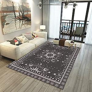 CERYUEE Sun and Moon Rug Boho Area Rugs for Bedroom Dorm Living Room Bohemian Celestial Occult Crescent Solar Stars Galaxy Floor Mat Pad Doormat Carpet,63'' X 31'',Tundora