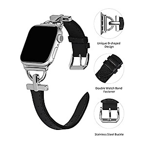 Wearlizer Leather Band Compatible with Apple Watch Band Women 38mm 40mm 41mm 42mm 44mm 45mm 49mm(Ultra), Dressy Fancy Leather Strap with D-Shape Metal Buckle for iWatch Bands Series 8 SE 7 6 5 4 3 2 1