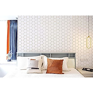 Fiula Gold and White Geometric Wallpaper Peel and Stick Wallpaper Hexagon White Wallpaper 17.3”×78.7”Decorative Shelf Drawer Liner Roll Waterproof