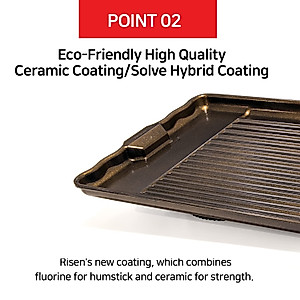 Letusto Premium Grill Plate Risen Pan W12 x16 x2.1inch- Korean BBQ Non-Stick Cookware with Double structure, Ceramic Coating/Solve Hybrid Coating (Wave)