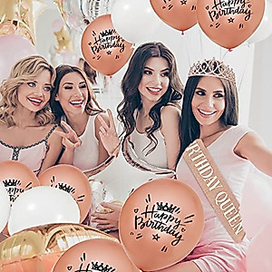 36PCS Birthday Decorations for Women Including Birthday Queen Sash, Crown, Birthday Cake Topper, Birthday candles and Balloons, Rose Gold Birthday Party Decorations Favors.