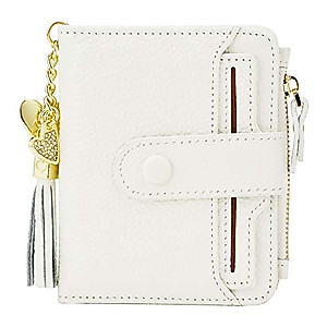 Women's RFID Mini Soft Leather Bifold Wallet With ID Window Card Sleeve Coin Purse (White)