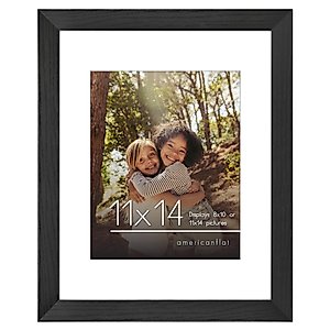 Americanflat 11x14 Picture Frame with Shatter-Resistant Glass - Use as 8x10 Frame with Mat or 11x14 Frame Without Mat - Hudson Collection - Wide Photo Frame for Wall display - Black