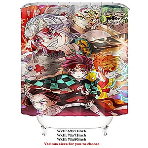 4 Piece Anime Shower Curtain Sets with Non-Slip Rugs, Toilet Lid Cover, Bath Mat and 12 Hooks, Bathroom Decor Set Accessories Waterproof Shower Curtains