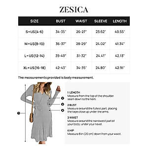 ZESICA Women's Fall Long Sleeve Wrap V Neck Ribbed Knit Pleated A Line Pullover Sweater Dress with Belt,Grey,Small