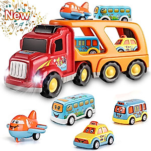 Nicmore Construction Toys Truck Transform into Robot Bundle with Toys Vehicle Carrier Truck 3 4 5 6 Year Old Boys Girls Kids Toddlers 5 in 1 Toys Vehicles Christmas Birthday Gifts for Boys Girls