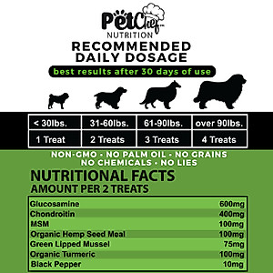 Pet Chef Advanced Dog Hip & Joint Supplement Treat - Glucosamine, Chondroitin & Turmeric MSM Breeds-Reduce Pain, Inflammation & Arthritis. Super Dog Hip & Joint Treat. Renews All Dogs.