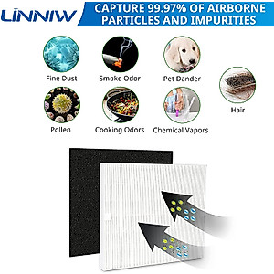 LINNIW 2 Pack 3304899 HEPA Filter Replacement Compatible with Coway AP1512HH AP-1512HH Mighty Air Purifiers, Replaces Parts # Filter 3304899, 2 HEPA Filters & 6 Pre-filters