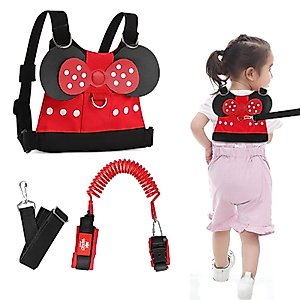 Lehoo Castle Toddler Harness with Leash, 4-in-1 Toddler Leash with Anti Lost Wrist Link for Toddlers, Kid Leashes for Girls, Baby Leashes for Toddlers (Minnie)