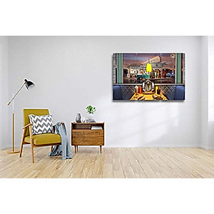 Retro Diner Interior 3 Pieces Print On Canvas Wall Artwork Modern Photography Home Decor Unique Pattern Stretched and Framed 3 Piece