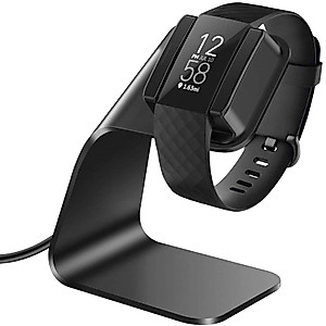 CAVN Charger Dock Compatible with Fitbit Charge 4 / Charge 4 SE (Not for Charge 3), Aluminum Charger Dock Replacement Charging Stand Station Cradle Base with USB Cable for Charge 4 Smart Watch (Black)