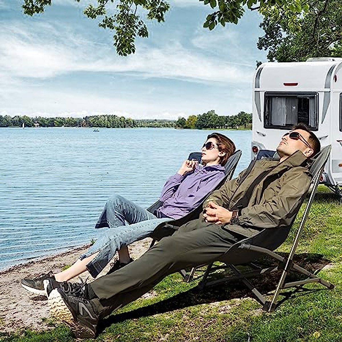 TIMBER RIDGE Lightweight Folding Camping Chair for Adults, Stable Low Seat Beach Chairs with Carry Bag, Portable High Back Chair for Outdoor Camp Sand Lawn Concert Travel Picnic, Supports 300Lbs Grey