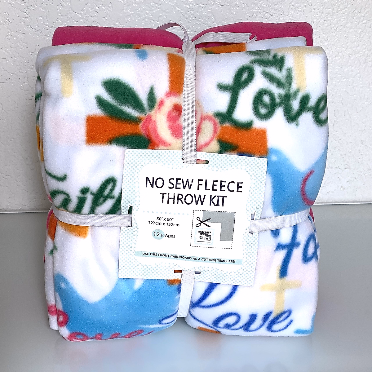 Faith, Hope and Love Crosses Anti-Pill Premium No-Sew Throw Fleece Fabric Kit (50x60)