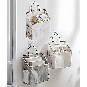 Wall Hanging Storage Bag (3 Pieces), Waterproof Hanging Bag Storage Wall Cotton & Linen Cloth Art Storage Bag, Student Dormitory Hanging Basket Bed Books Hanging Storage Bag for Store Clothes, Books