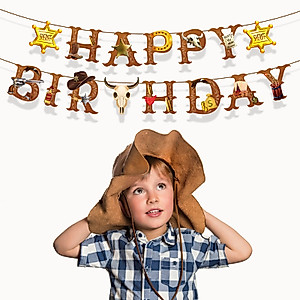 Cowboy Party Decorations for Boys, Western Cowboy Happy Birthday Banner, Boots Boy Cowboy Birthday Banner for Cowboy First Birthday Party, Western Theme Birthday Decoration Birthday Party Supplies