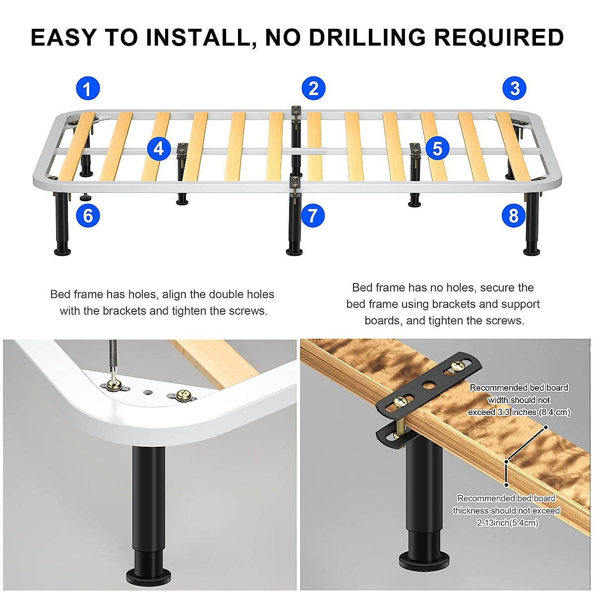 4Pcs Bed Support Legs, Adjustable Height Metal Bed Frame Support Legs, Bed Frame Center Support Bed Legs, Bed Frame Replacement Legs for King/Queen Bed Slats, Sofa, Furniture Cabinet(7"-12.5")