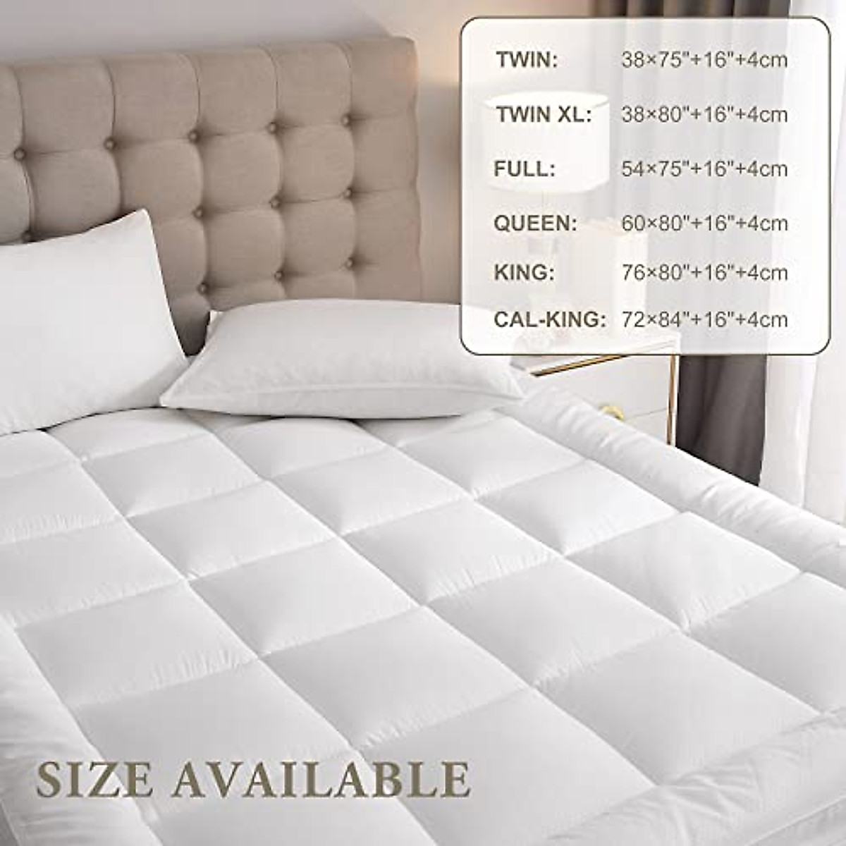 Yarnsoft Twin XL Size for Back Pain, Cooling and Breathable Mattress Pad Covers, Extra Thick Mattress Topper 16-21" Elastic Deep Pockets ，All Season Bedding, (38 "x80) White