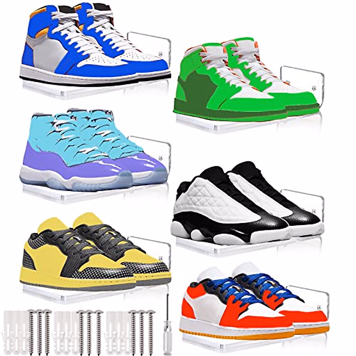 STAHMFOVER 6-Pack Large Floating Shoe Shelves to Display Collectible Shoes and Sneakers, Clear Shoe Storage Shelf Wall Mounted