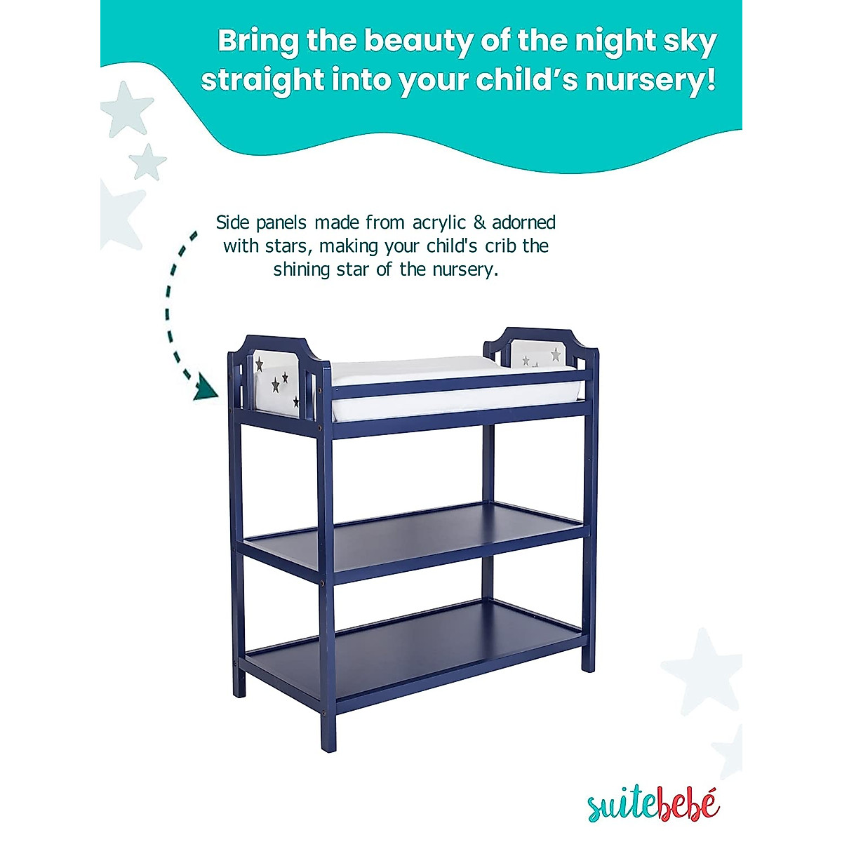 Suite Bebe Celeste Changing Table Safety Rail Included, Navy Blue