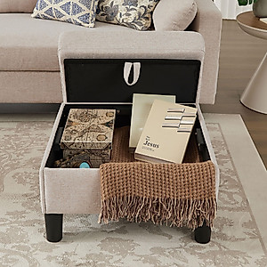 Tornama 101" Sectional Sofa Couch, Modern Polyester Convertible U Shaped Couch with Double Chaise and Storage Pocket, 4-Seat Sofa Set for Living Room, Beige