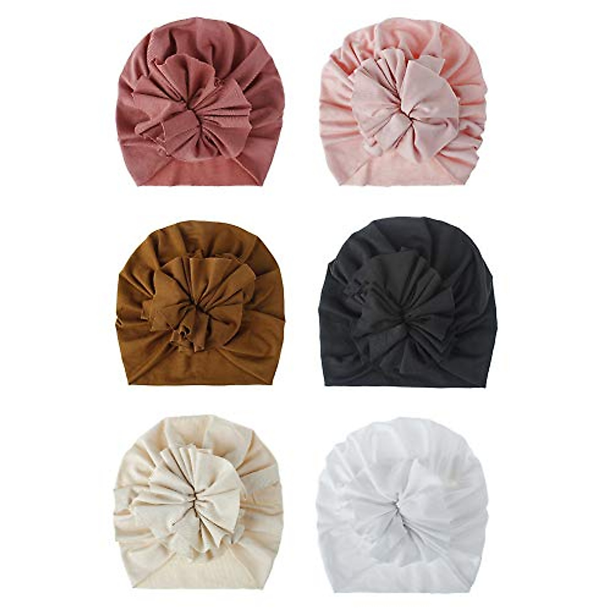 Happy Cherry 6 Pcs Baby Turban Knot Hats Newborn Infant Toddler Hospital Hat Cotton Head Wrap