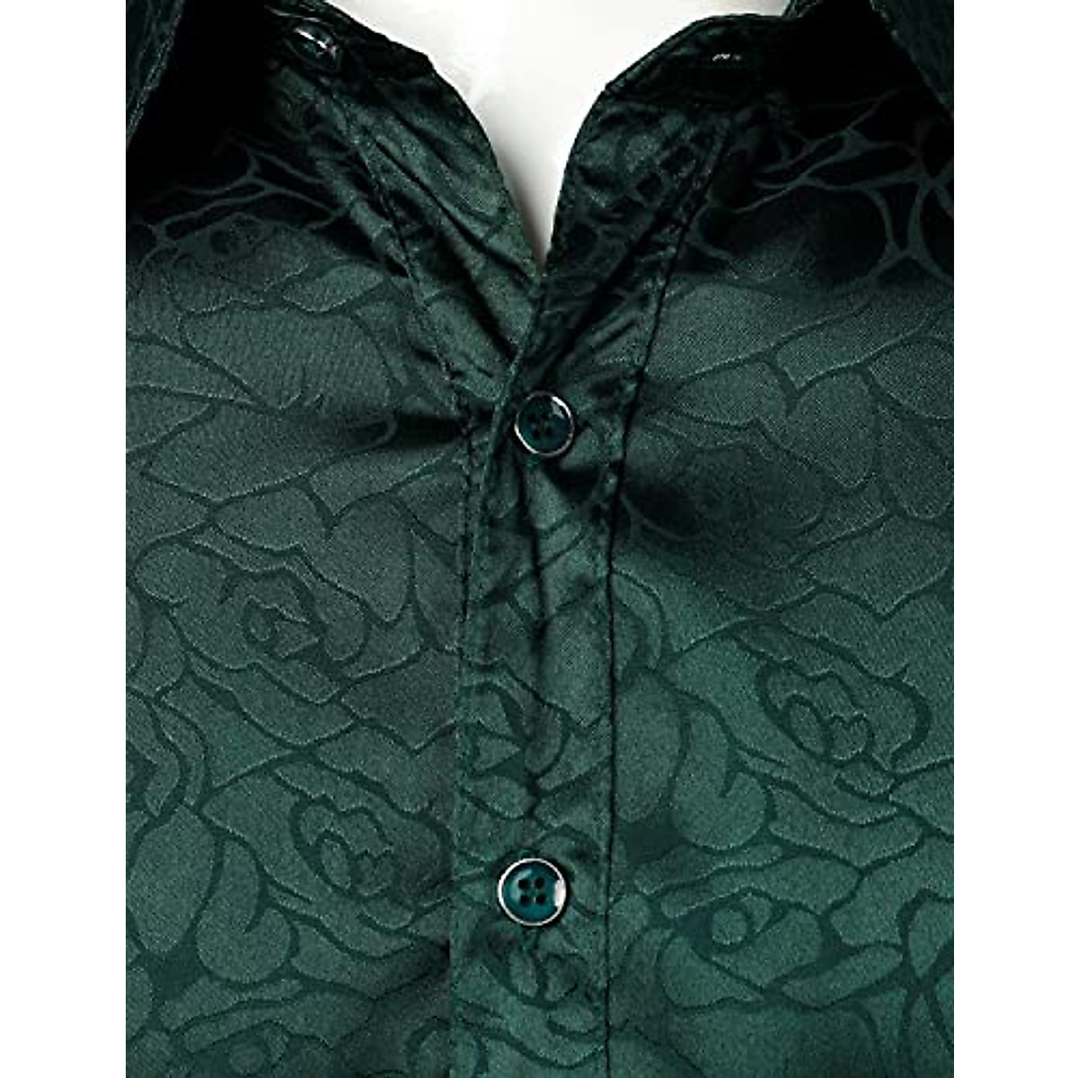 ZEROYAA Men's Hipster Satin Silk Like Full Rose Floral Jacquard Button Up Dress Shirts for Party Prom ZLCL38-Blackish Green Large