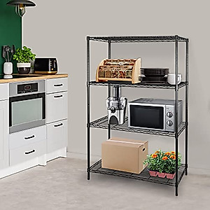 SUPER DEAL Black 4-Shelf Heavy Duty Storage Wire Shelving Unit for Restaurant Garage Pantry Kitchen Garage Rack (36L x 14W x 54H)