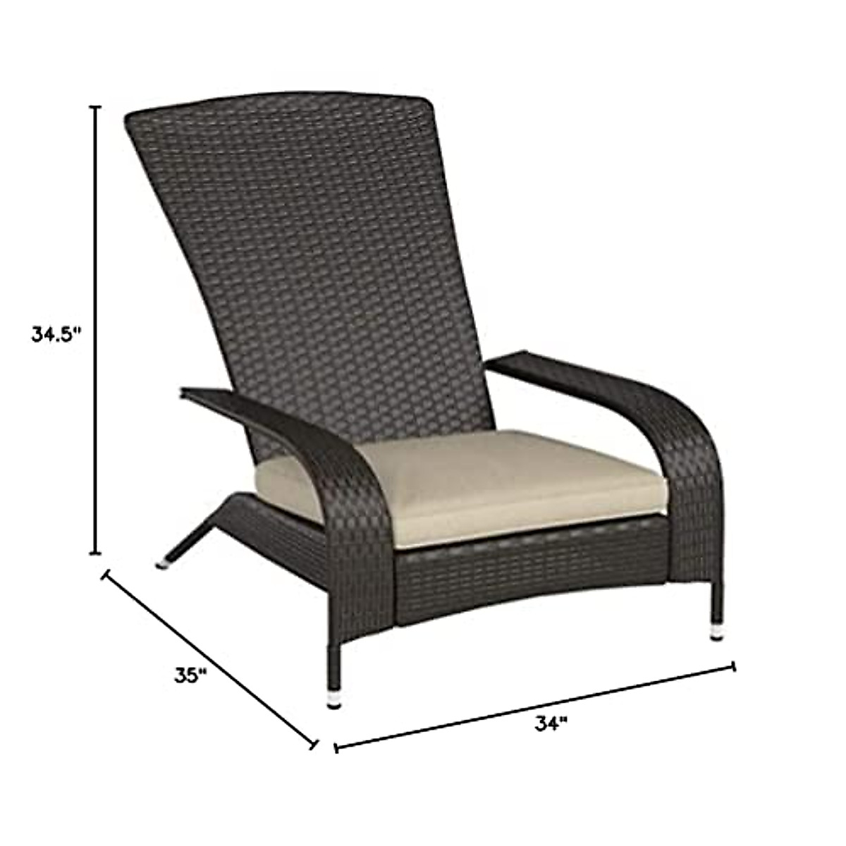 Patio Sense 61469 Coconino Wicker Lounge Chair All Weather Wicker Beige Cushion Armchair Lightweight Durable Adirondack Style Chair Beautiful Mocha Finish