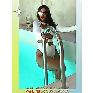 VANLINKER Futuristic Trendy Wrap Around Sunglasses for Women Men Fashion Rimless Cyberpunk Visor Rave Shield Y2k Mirrored Shades Silver VL9679