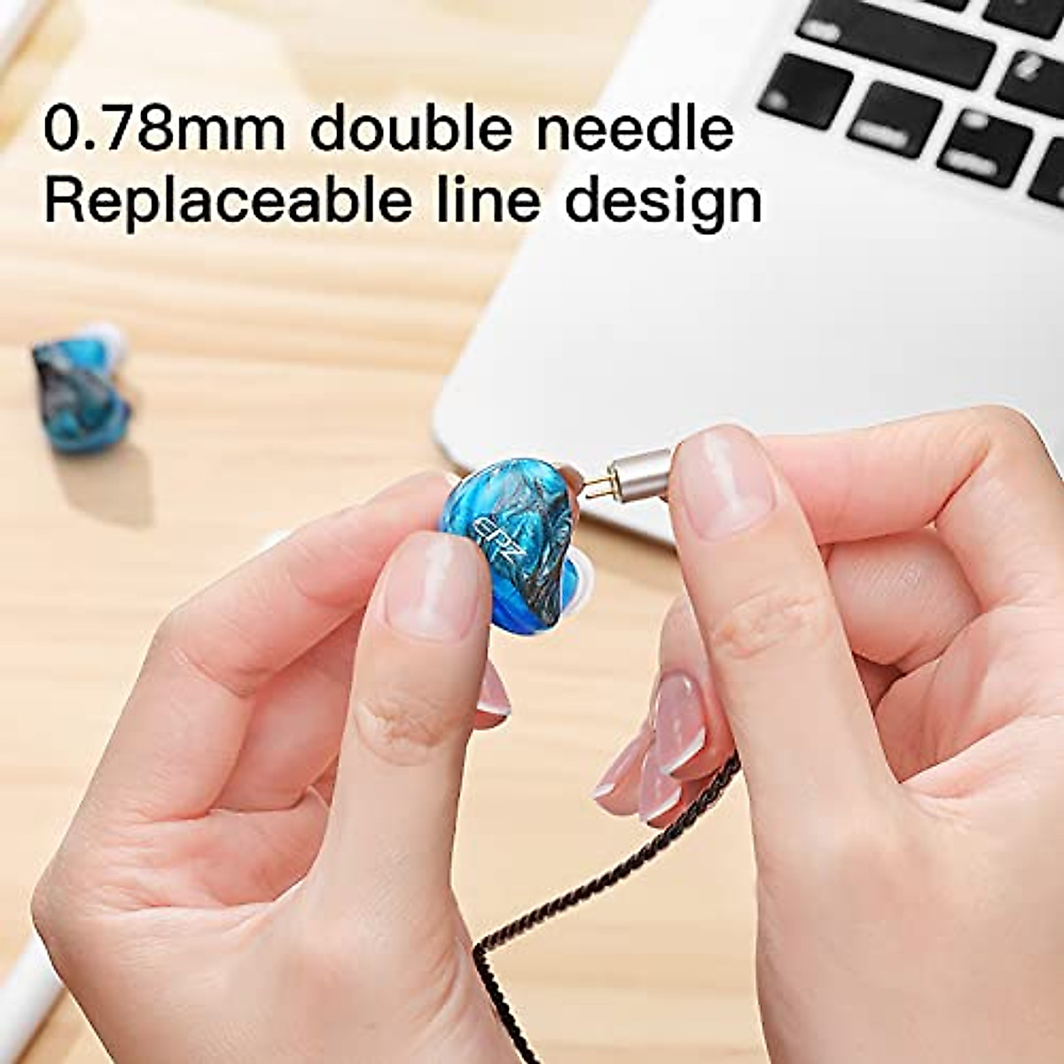 EPZ Q1 13mm Dynamic Drivers in Ear Headphones Wired Earphones Monitor HiFi Music Waterproof Headset with Detachable 0.78mm Cable Earbuds (No Micro, Blue)